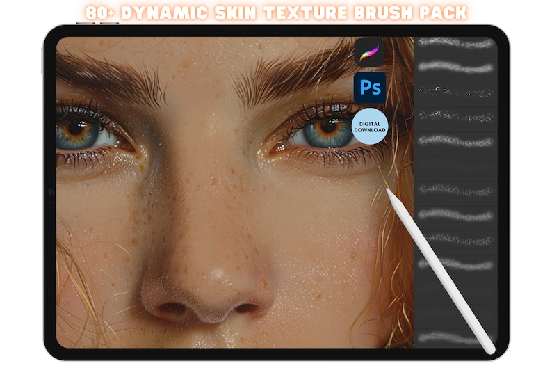 Procreate Photoshop Dynamic Skin Texture Brush Bundle Pack Realistic Skin Kit Brushes Digital ...