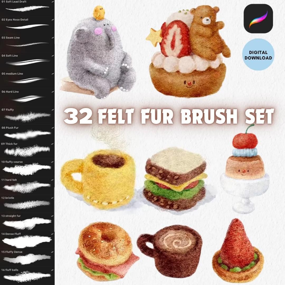Procreate Plushie Felt Art Brush Set , Soft Toy Fur Brush, Furry ...