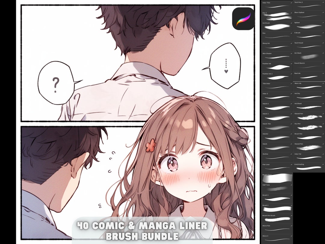 Procreate 40 Comic & Manga Kit Bundle Pack Brushes, Fine Liners, Shaders, Halftones, Ink Brush ...