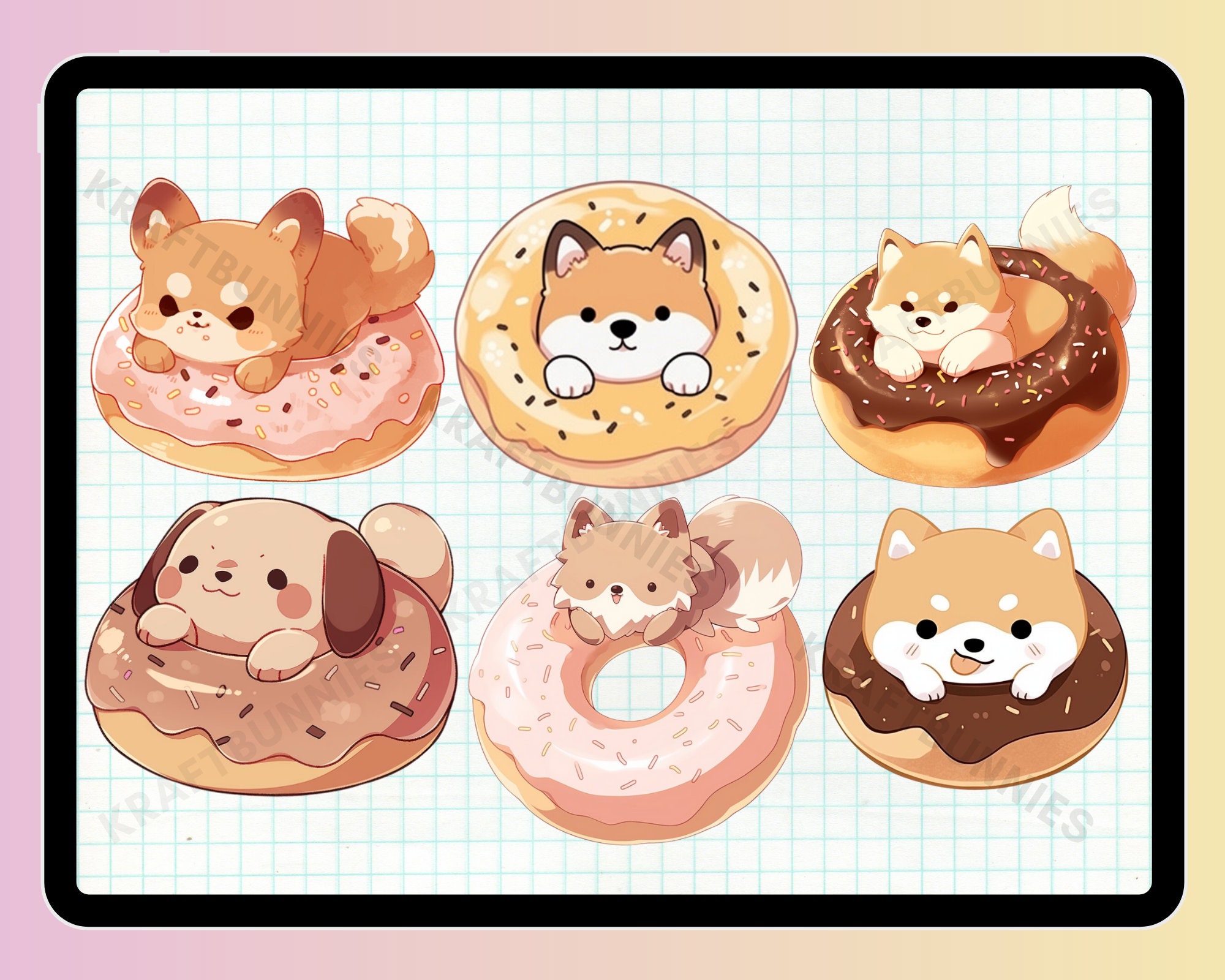 Cute Kawaii Doughnut Dog Puppy Clipart Pastel PNG Digital Sticker for ...
