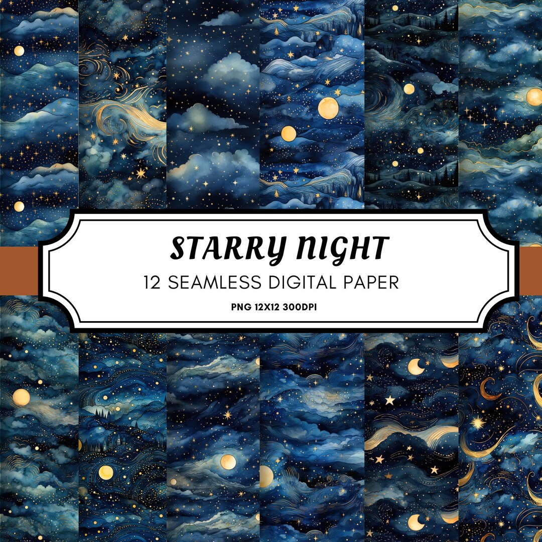 Watercolor Blue Navy Starry Night Sky Seamless Digital Repeat Pattern ...