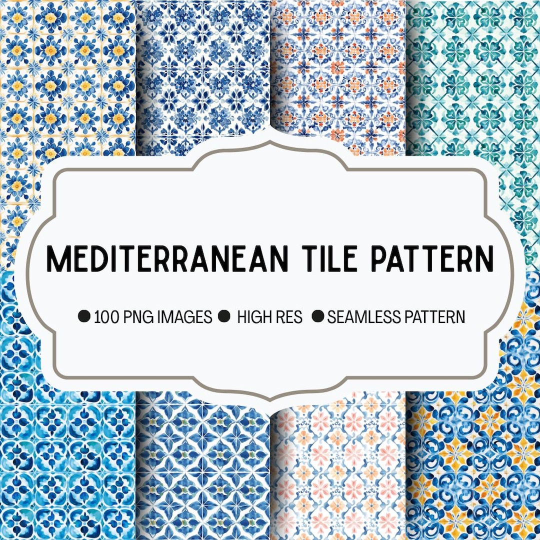 Watercolor Mediterranean Tiles Seamless Repeat Pattern Backgrounds ...