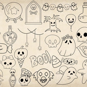 Procreate Photoshop PNG Halloween Doodle Line Art Stamp Brush Spooky ...