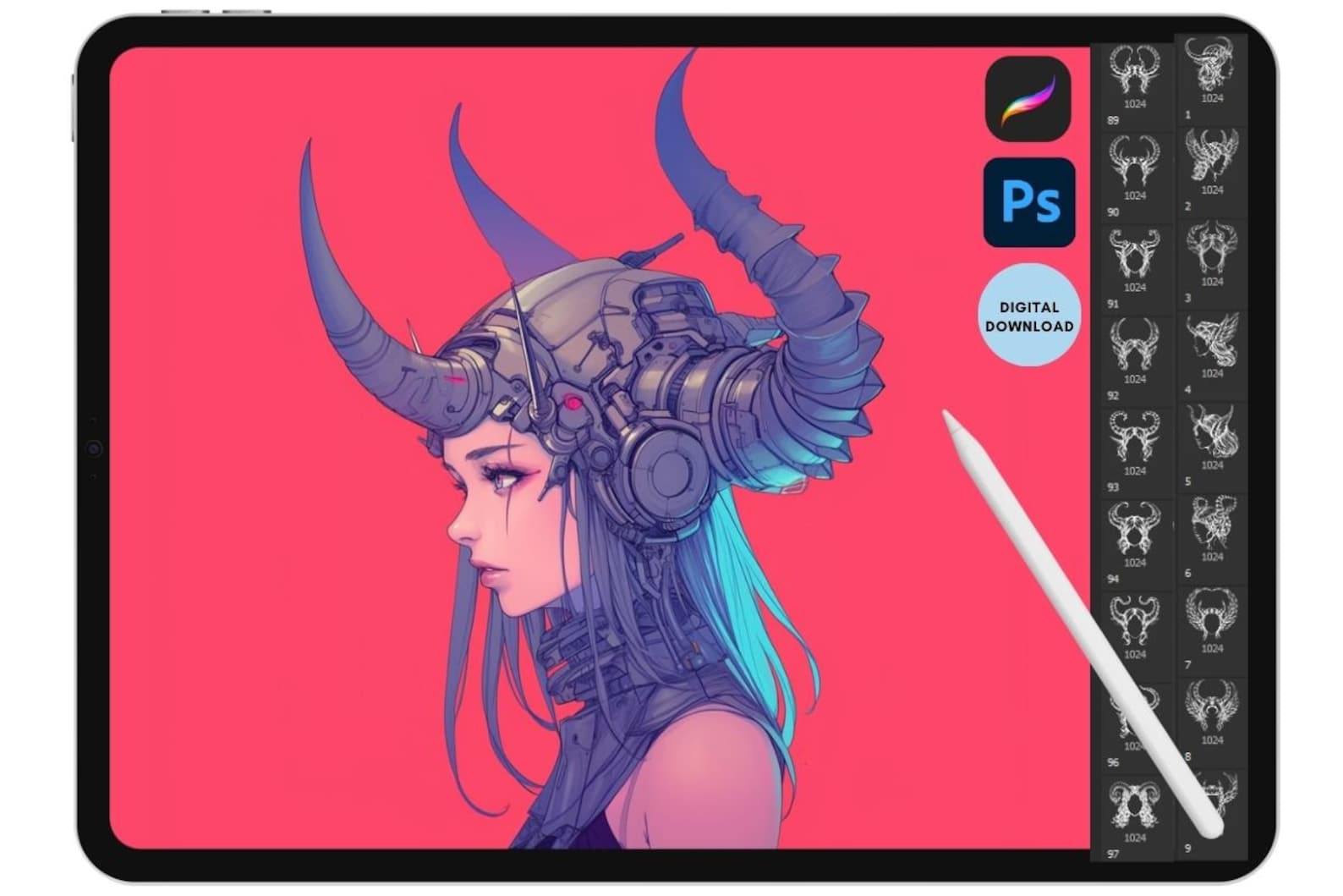 Lot de pinceaux Procreate Photoshop pour couvre-chefs en corne pour l ...