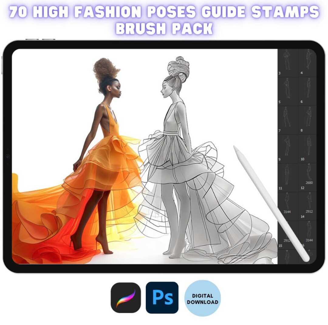 Procreate Photoshop High Fashion Poses Figure Drawing Guide Stamp Brush ...