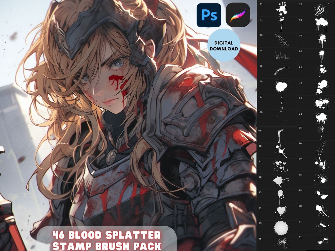 Digital Blood Splatter Stamp Brushes - Procreate & Photoshop Presets ...