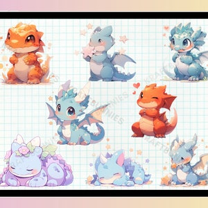 Cute Kawaii Baby Dragon Babies Stars Clipart Watercolor Pastel PNG ...