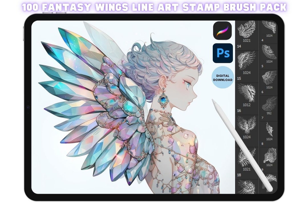 Procreate Photoshop Fantasy Wings Stamp Brush Set Angel Devil Wing Line ...