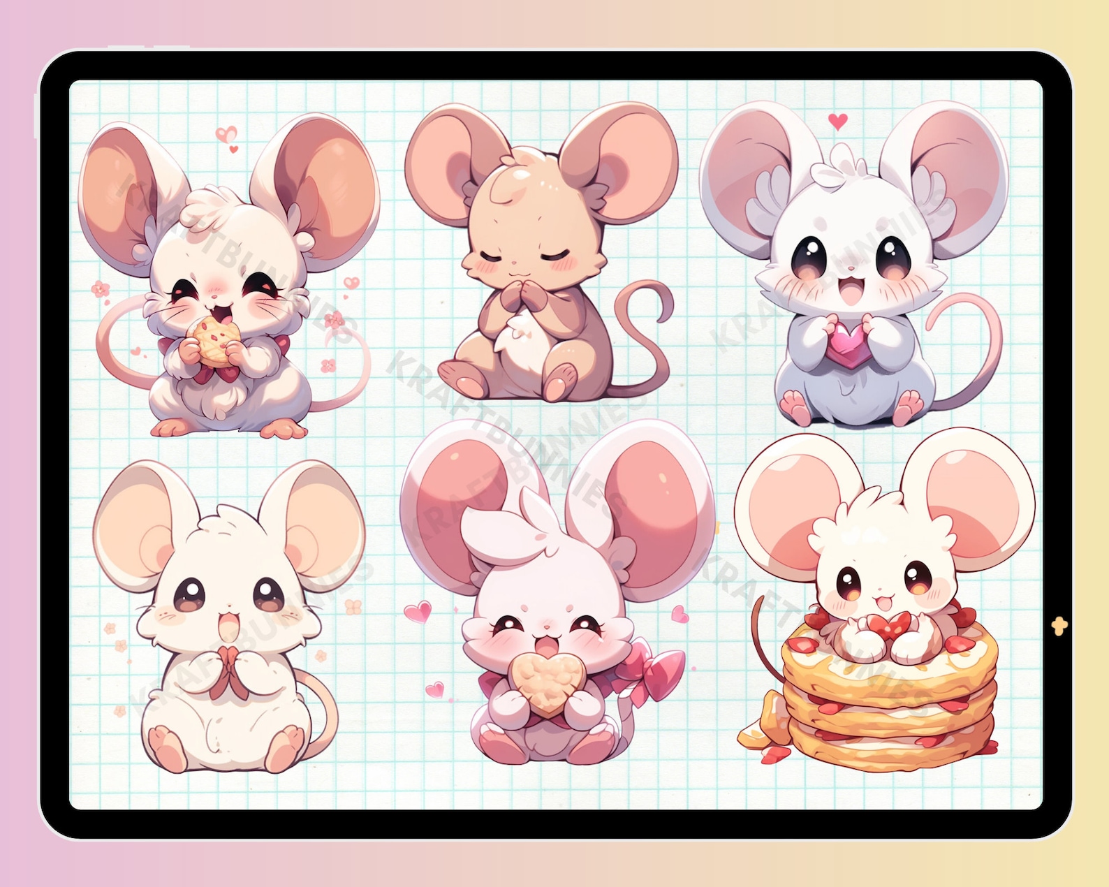 Cute Kawaii Baby Mouse Clipart Pastel Watercolor PNG Digital - Etsy