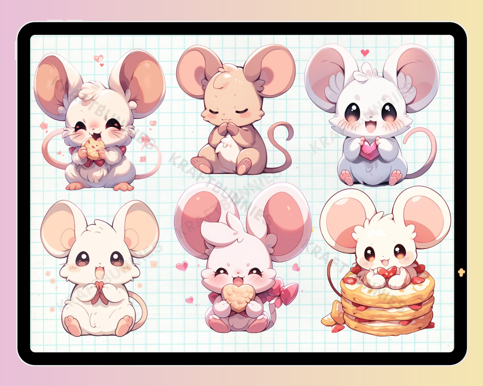 Cute Kawaii Baby Mouse Clipart Pastel Watercolor PNG Digital Sticker ...
