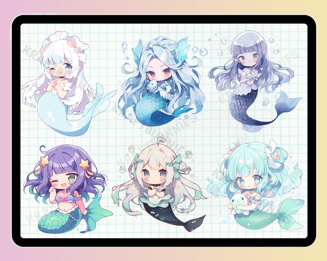 Cute Kawaii Mermaid Sea Corals and Shell Clipart Pastel - Etsy