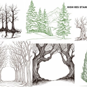 Procreate 100 Tree Line Art Landscape Scenery Stamp Bundle Pack Brushes ...
