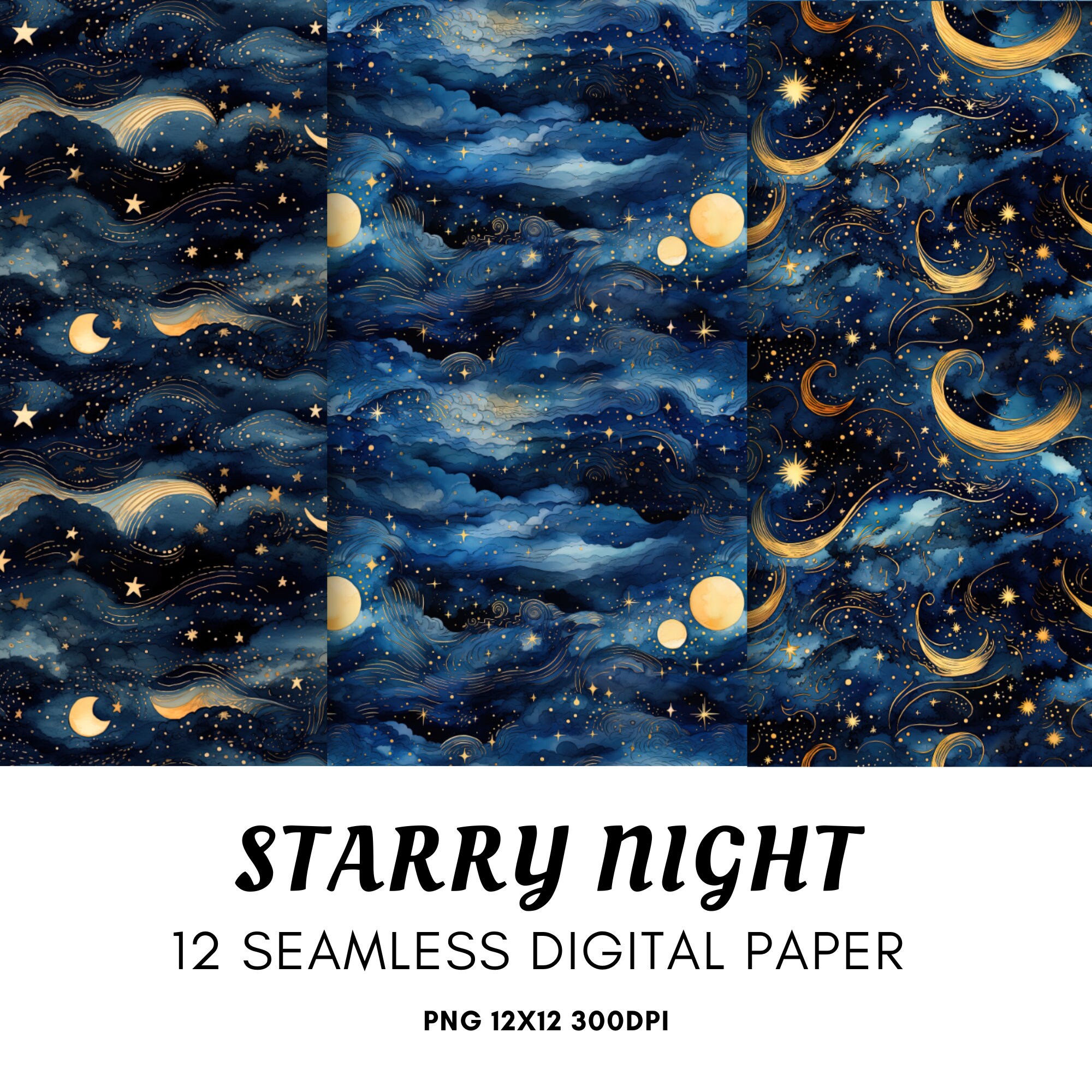 Watercolor Blue Navy Starry Night Sky Seamless Digital Repeat Pattern ...