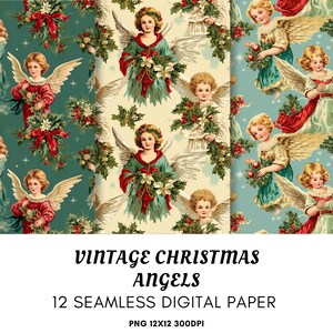Seamless Pattern Vintage Christmas Angels , Seamless Repeat Pattern, Printable Xmas Gift ...