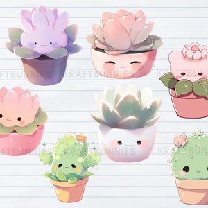 Cute Kawaii Cactus & Succulents Plants in Pots Planters Foliage ...
