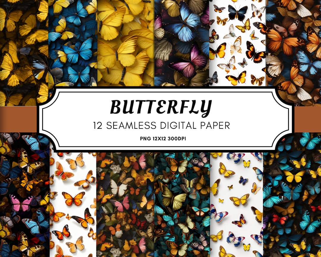 Beautiful Blue Butterflies Seamless Repeating Pattern Pack, Instant ...
