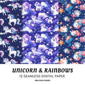 Seamless Pattern Kawaii Unicorn Rainbow Seamless Repeat Pattern ...