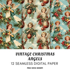 Seamless Pattern Vintage Christmas Angels , Seamless Repeat Pattern ...