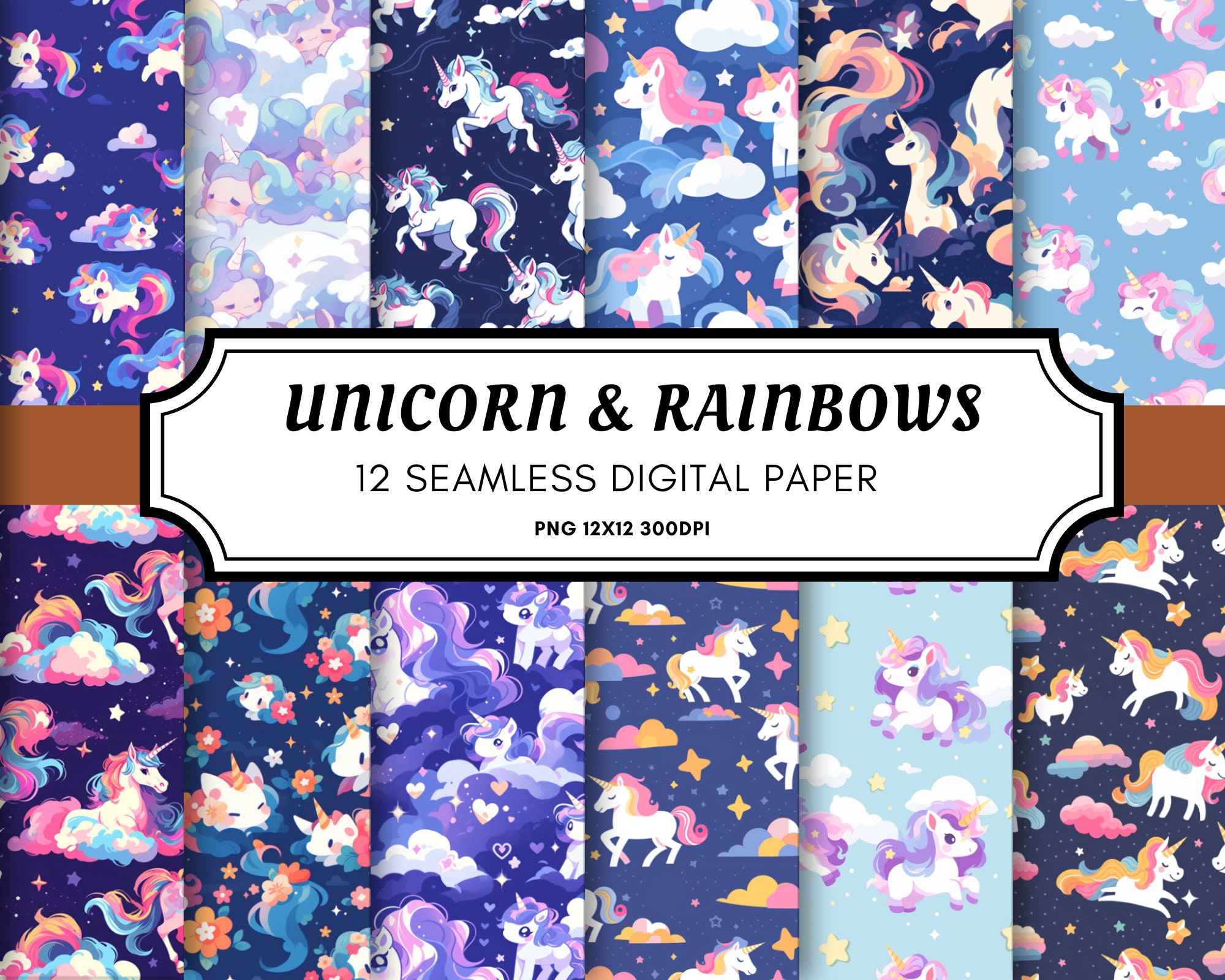 Seamless Pattern Kawaii Unicorn Rainbow Seamless Repeat Pattern ...