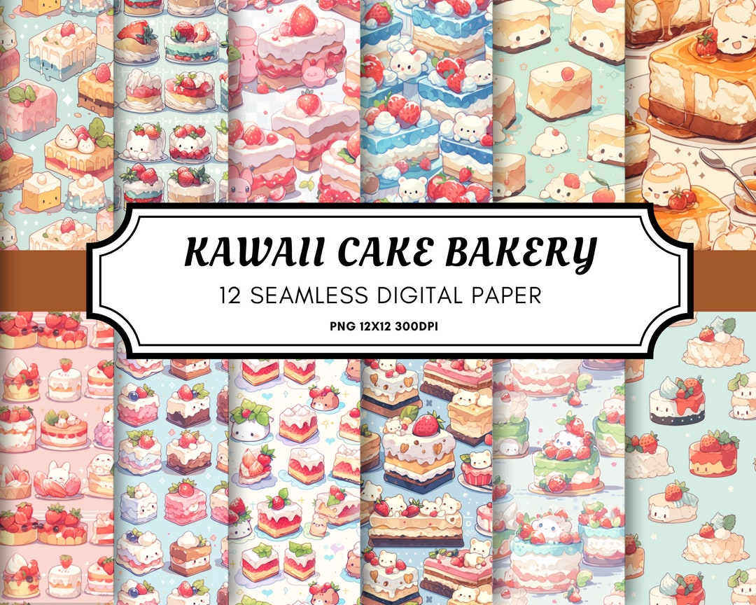 Kawaii Cake Seamless Pattern, Watercolor Bakery Clipart (digital Paper ...