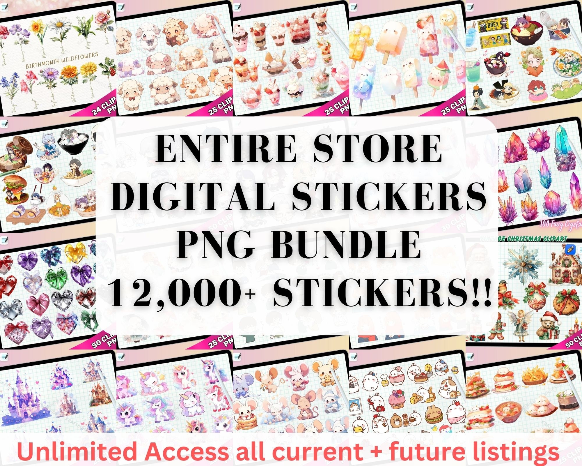 Mega Pack Digital Stickers: Full Store Bundle, Transparent Clipart ...