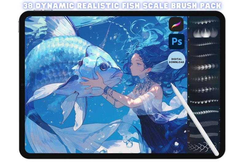 Procreate Photoshop Dynamic Fish Scale Brush Stamp Bundle Pack ...