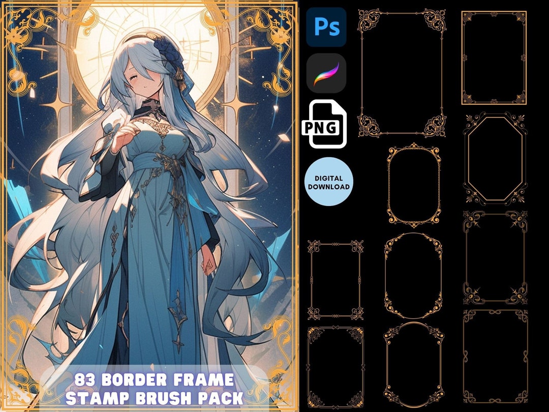 Procreate & Photoshop PNG Border Photo Frame Stamp Bundle Pack Brushes ...