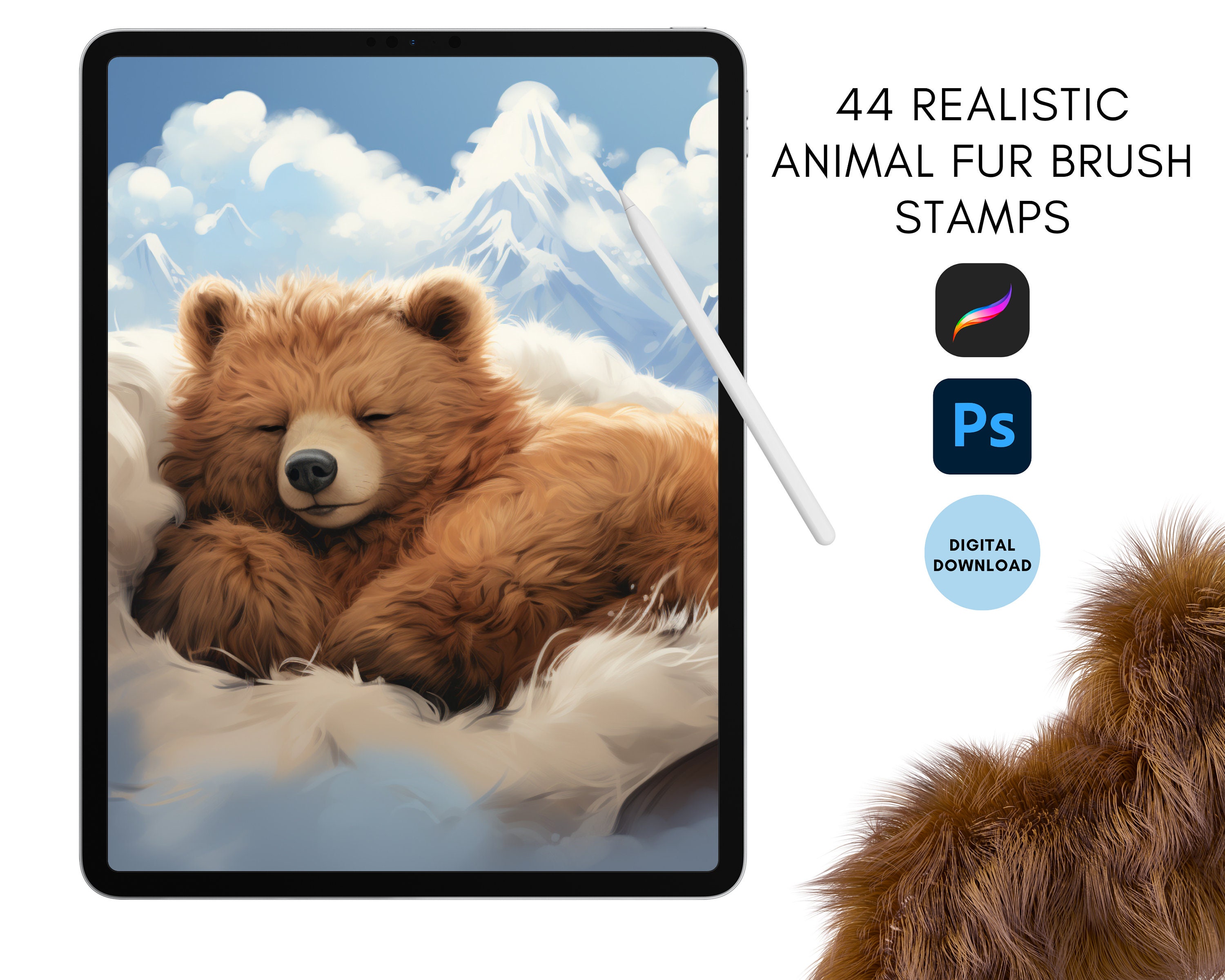 Procreate Photoshop Realistic Fur Brush Stamps Preset for iPad ...