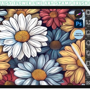 Procreate Photoshop Daisy Flower Stamp Brush Bundle ; Botanical Floral ...