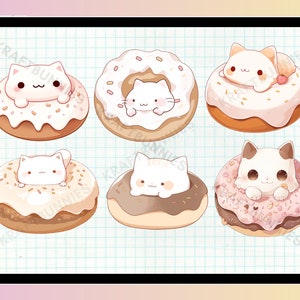 Kawaii Donut Cat Clipart, Pastel Kitten Stickers (PNG Digital Download ...