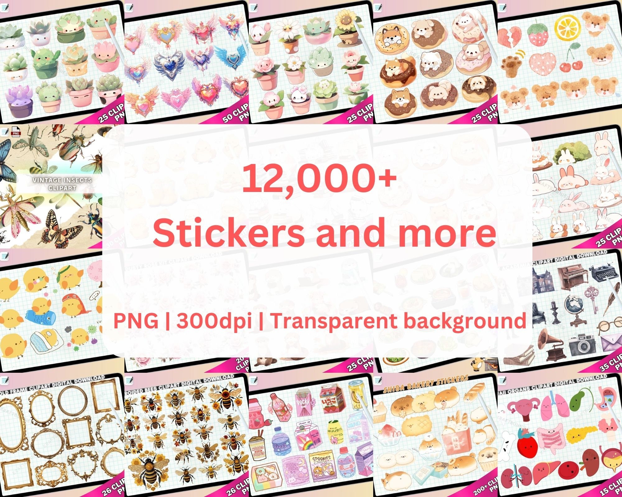 Mega Pack Digital Stickers: Full Store Bundle, Transparent Clipart ...