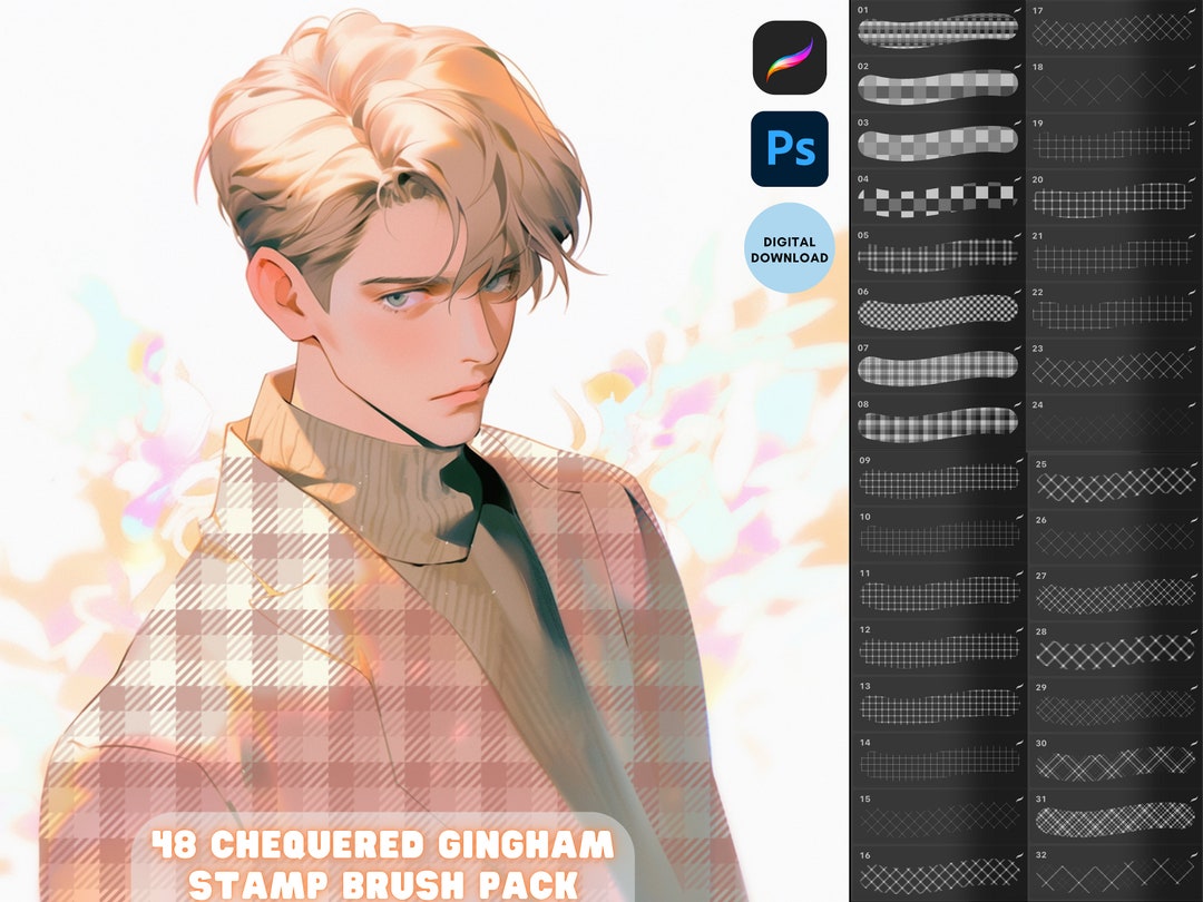 Procreate Photoshop Chequered Gingham Pattern Clothing Stamp Brush Set ...