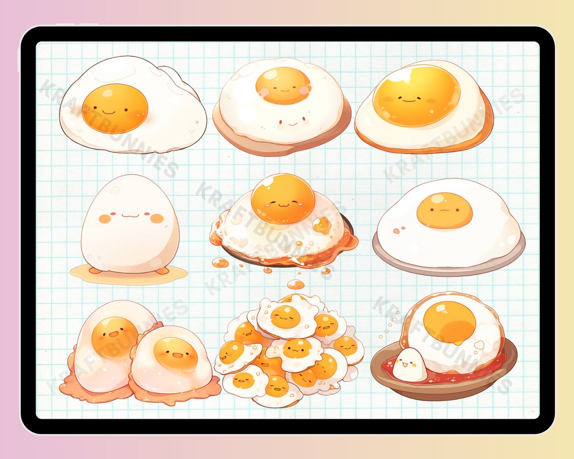 Cute Kawaii Egg Omelet Food Clipart Watercolor Pastel PNG Digital ...