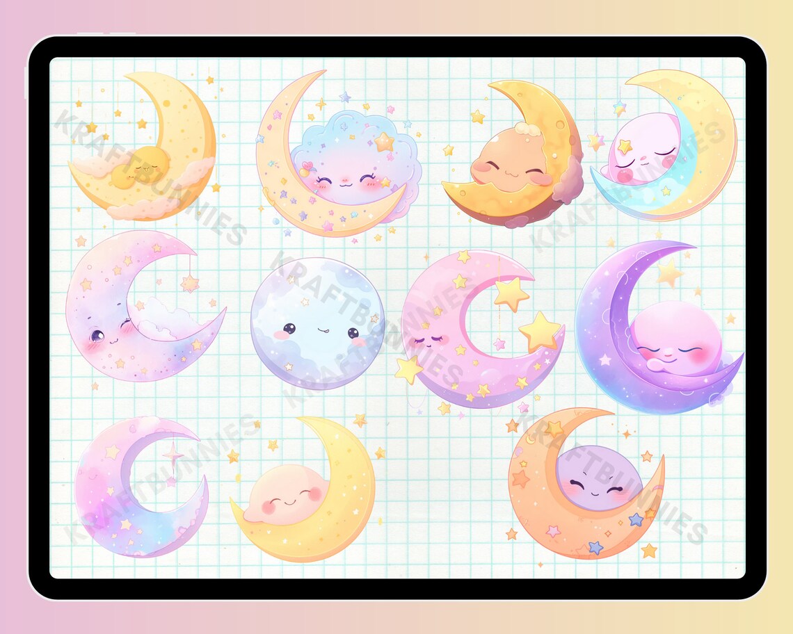 Cute Kawaii Crescent Moon Phase Dreamy Sleepy Clipart - Etsy
