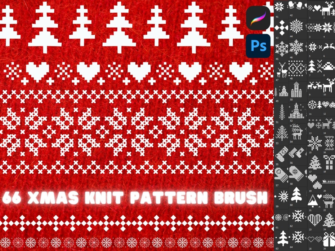 Procreate Photoshop Xmas Christmas Knit Pattern Brush Bundle Knitted ...