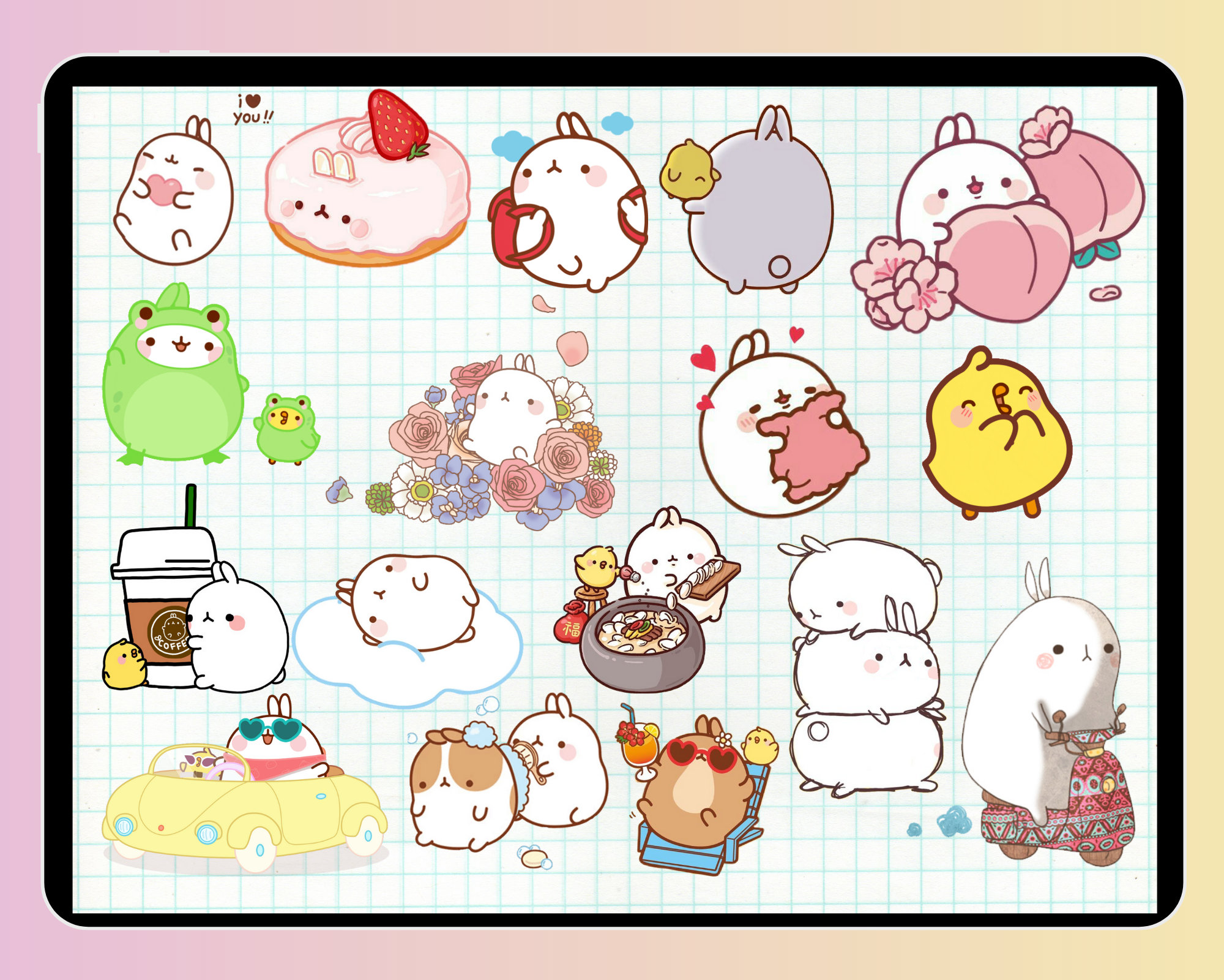 Cute Kawaii Molang Rabbit & Piu Piu Anime Digital Planner Sticker ...