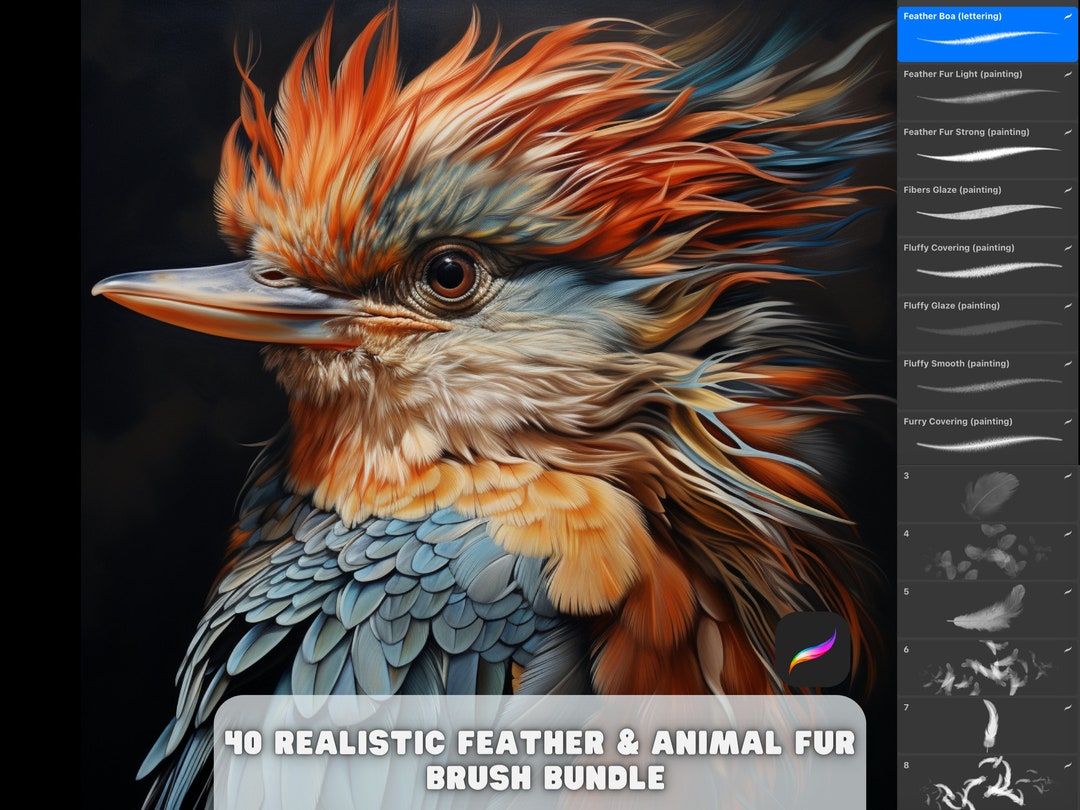 Procreate Realistic Feather & Animal Fur Painting Drawing Brush Set Preset for Illustration and ...