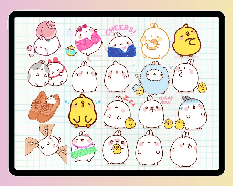 Cute Kawaii Molang Rabbit & Piu Piu Anime Digital Planner Sticker ...