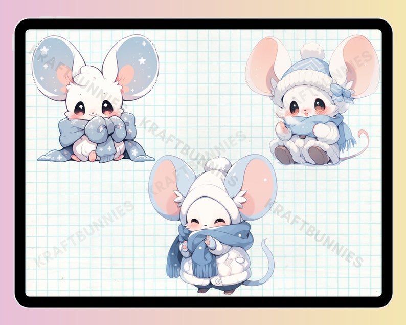 Cute Kawaii Baby Mouse Clipart Pastel Watercolor PNG Digital - Etsy