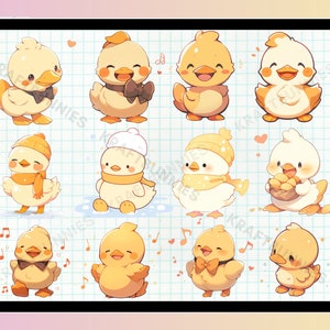 Cute Kawaii Baby Duck Duckling Clipart Watercolor Pastel PNG Digital ...