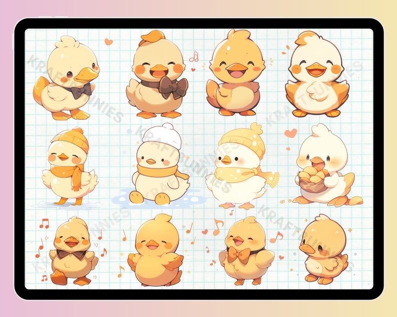 Kawaii Baby Duck Clipart, Watercolor PNG Stickers (digital Download) - Etsy