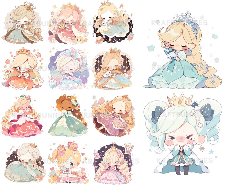 Cute Kawaii Chibi Fairytale Princess Clipart Girls PNG Digital - Etsy