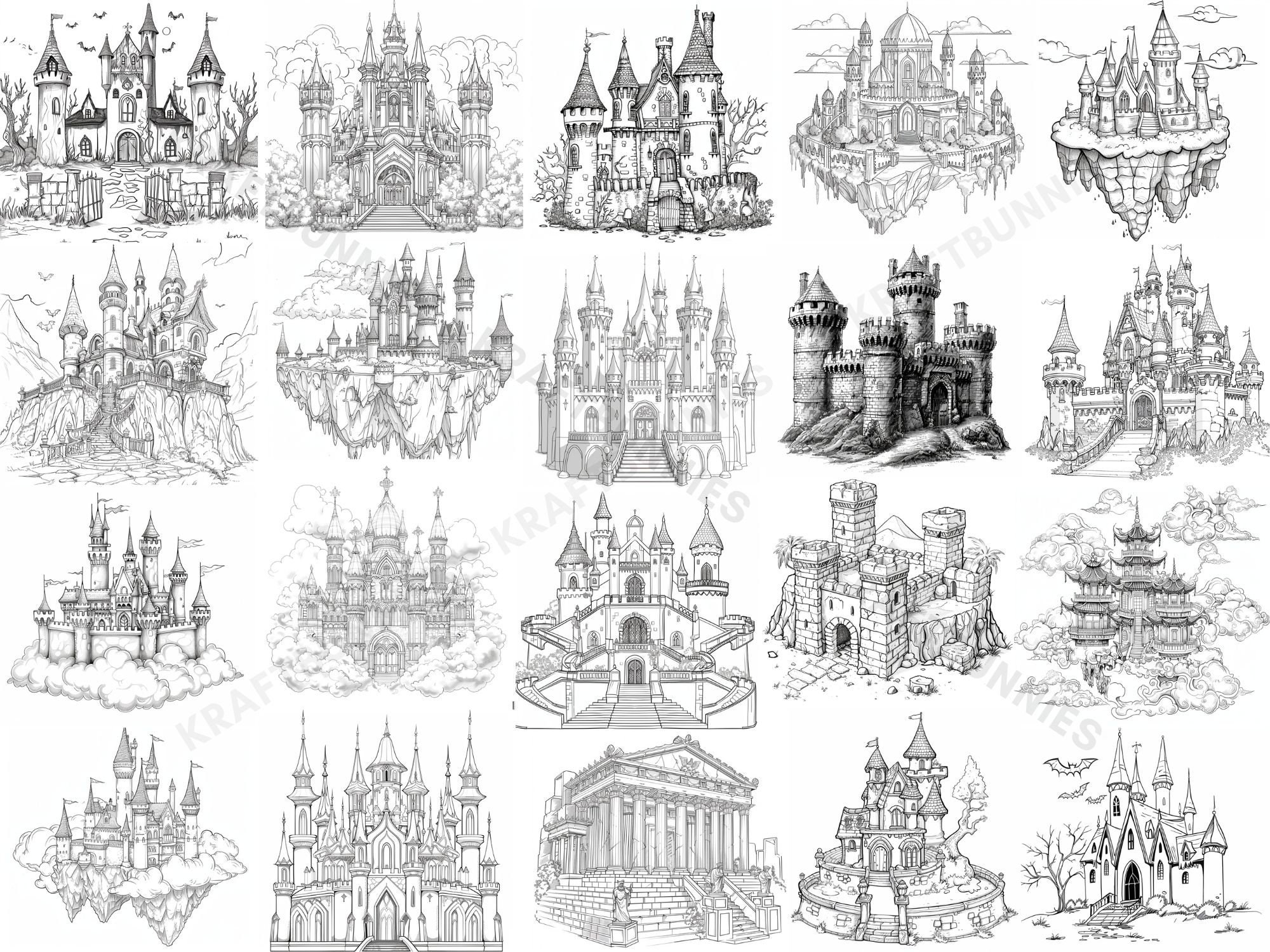 Procreate Photoshop 100 Castle Line Art Stamp Bundle Pack Medieval ...