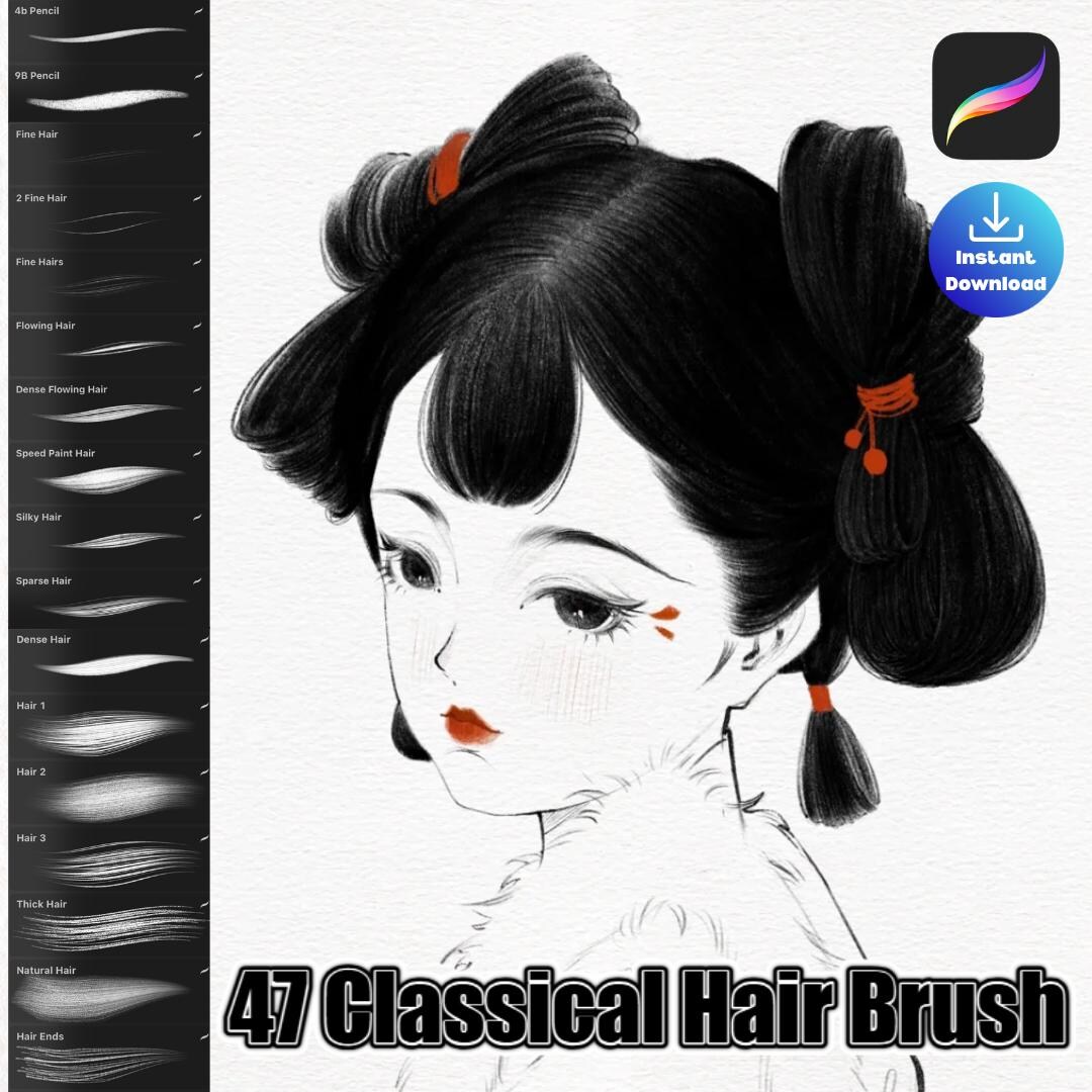 Procreate Classical Hair Kit Brush Set, Traditional Chinese Ink Hair ...