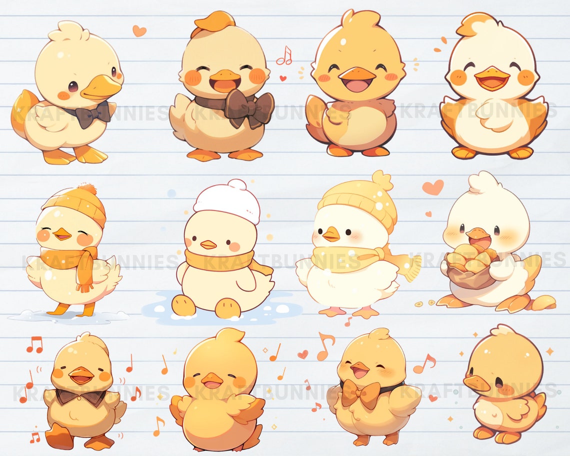 Cute Kawaii Baby Duck Duckling Clipart Watercolor Pastel PNG Digital ...