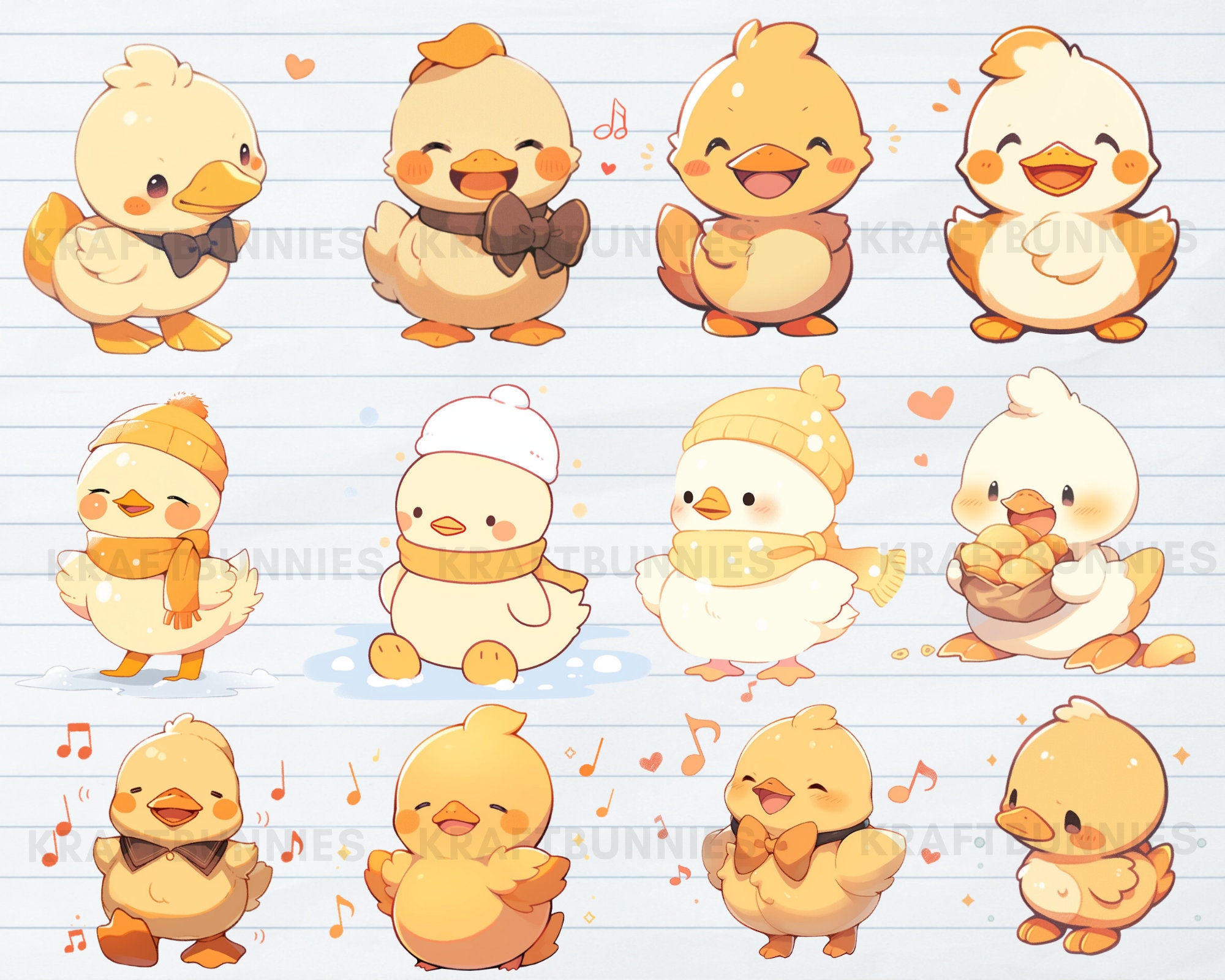 Cute Kawaii Baby Duck Duckling Clipart Watercolor Pastel PNG Digital ...
