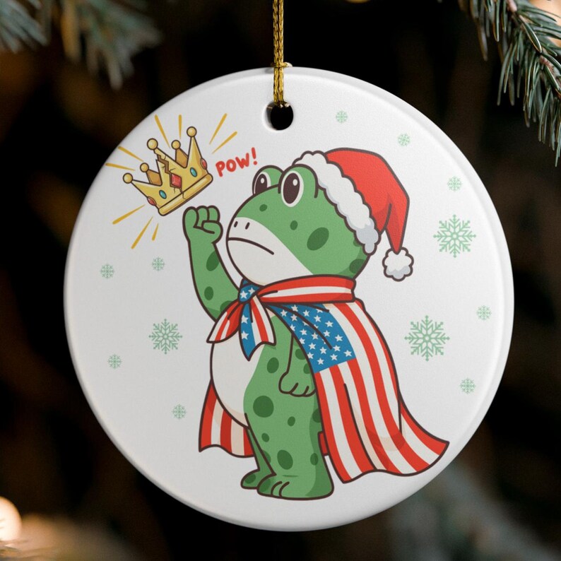 Freedom Frog Christmas Ornament – Funny Patriotic Frog Punching Crown ...