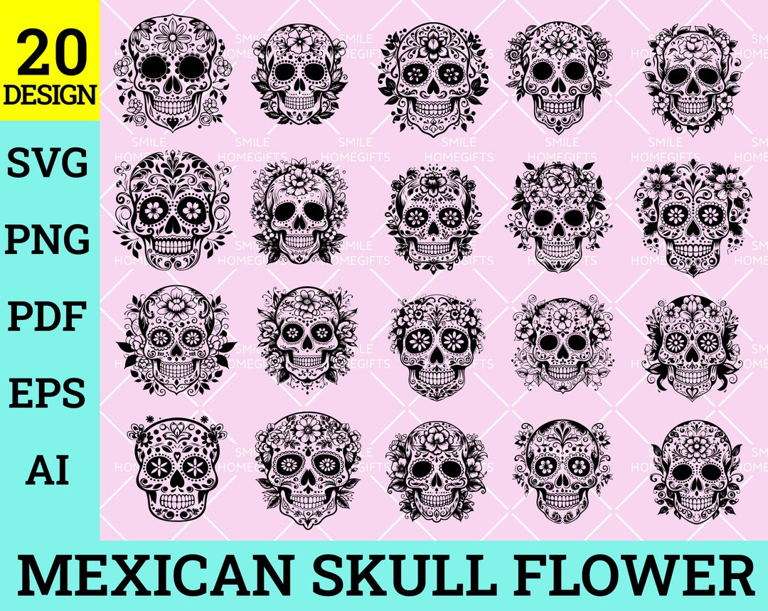 Sugar Skull SVG Bundle Mexican Skull SVG Bundle Skull - Etsy
