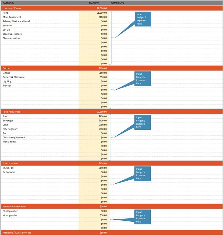 Party Planner Spreadsheet, Budget and Expense Planner, Event Plan ...
