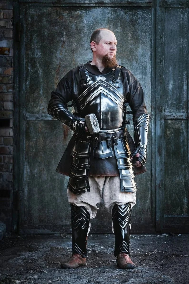 Medieval Blackened Steel Dwarven Full Set: Cuirass-chest-back, Pair of ...